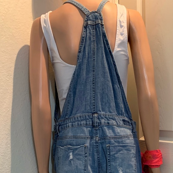 Almost Famous | Pants & Jumpsuits | Faded Torn Denim Overalls | Poshmark